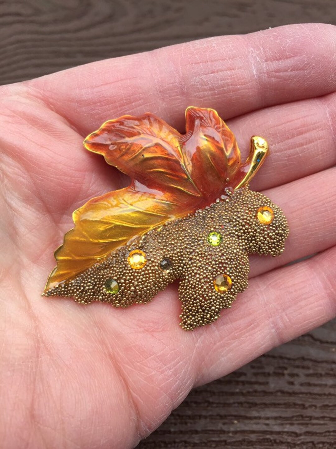 Vintage Jewelry Lovely Enamel and Rhinestone Fall Autumn Leaf Pin ...