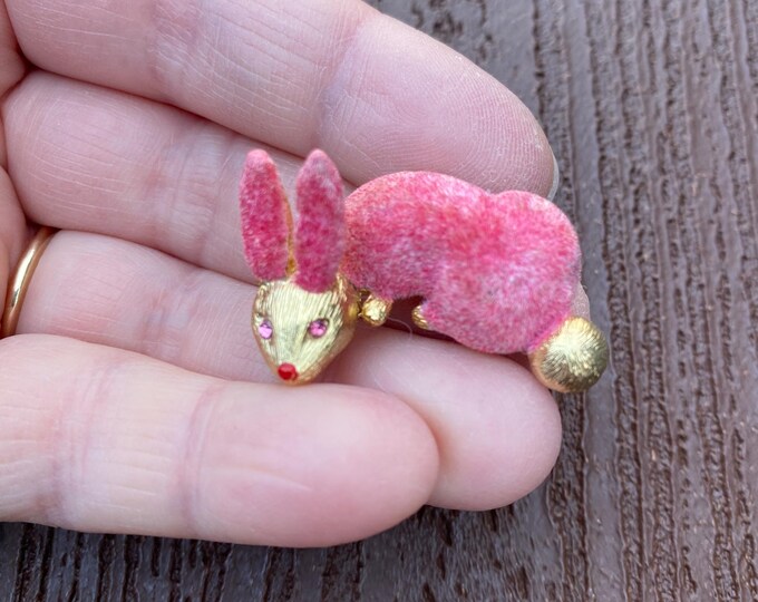 Vintage Jewelry Rare Pink Fuzzy Flocked Bunny Rabbit Pin Brooch - Etsy