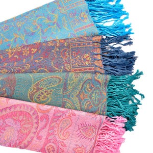Colourful Paisley Pashmina Style Scarf Pink Blue Purple Green Vegan ...