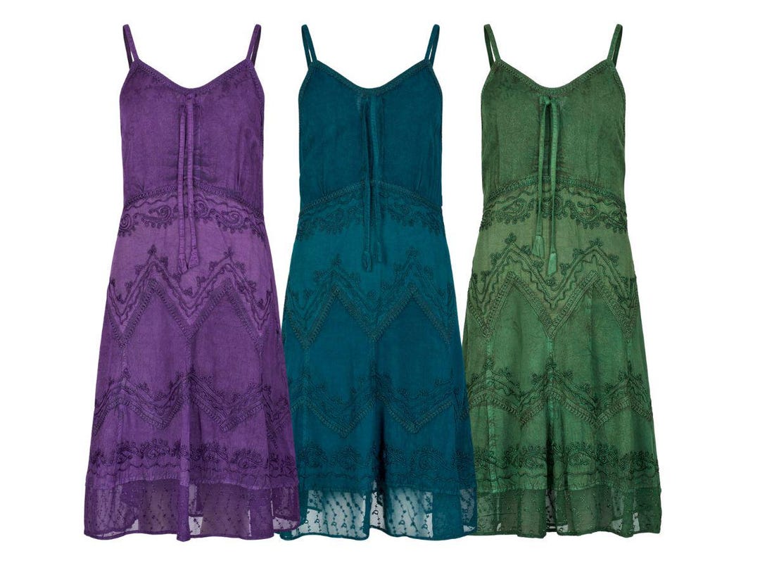 Beautiful Summer Dress Minerva Embroidered Strappy Dress Purple Green ...