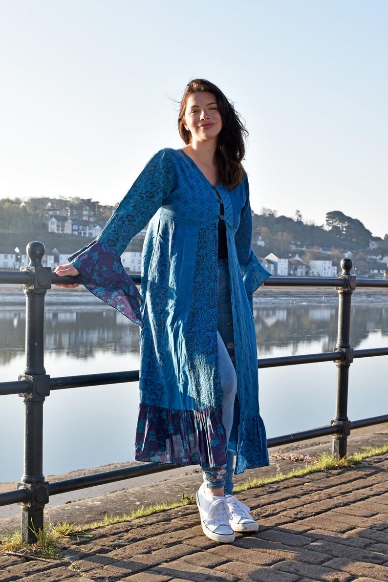Lucia Blue Patchwork Duster Long Bohemian Handmade Jacket Available ...