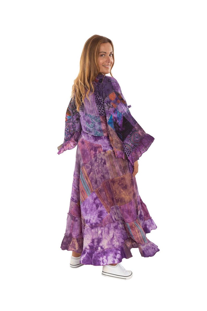 Purple Patchwork Bell Sleeve Wrap Top – Bohemian Cotton Blouse - Etsy
