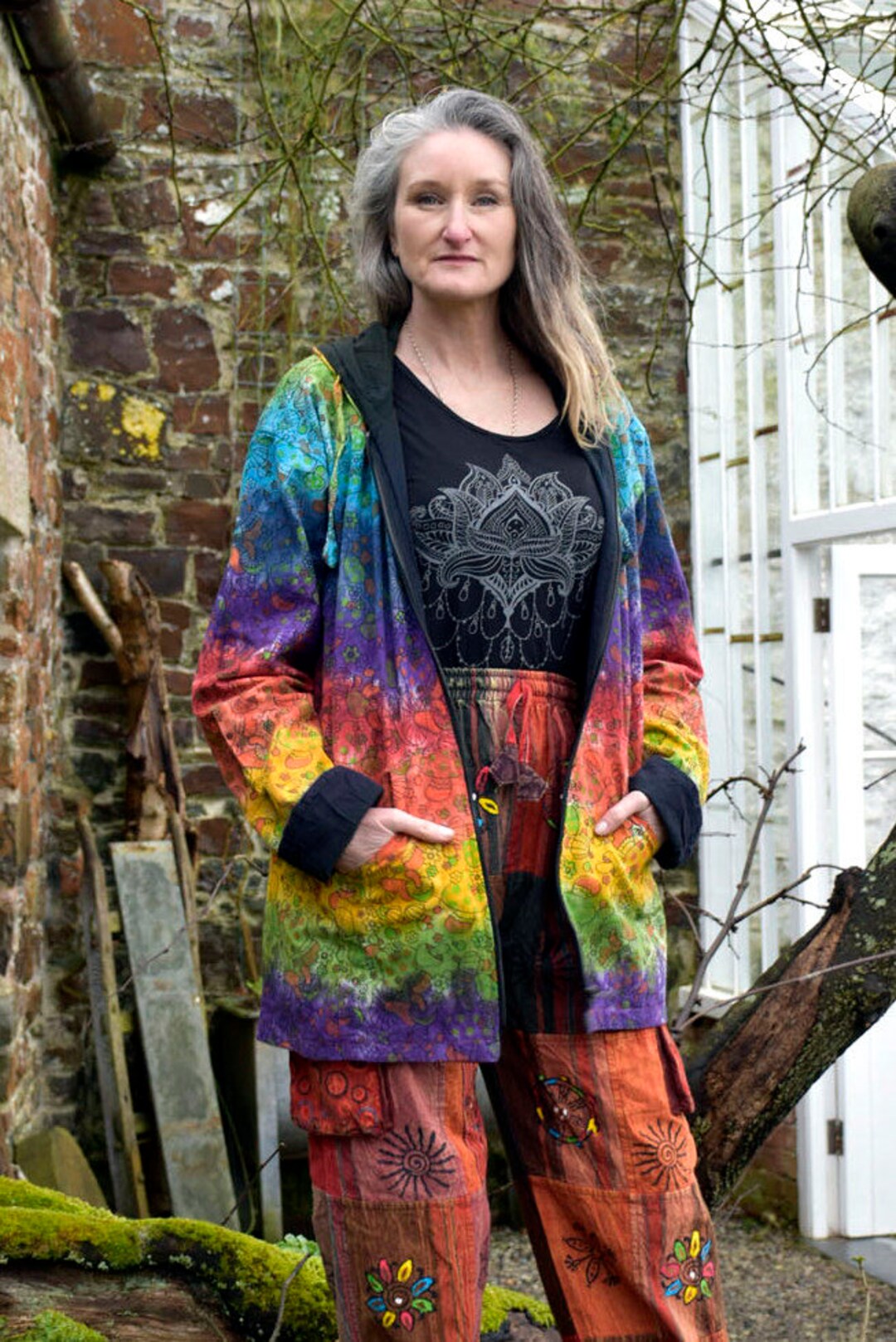 New Rainbow Mushroom Jacket HIPPIE Hooded Coat Cotton Lined Funky ...