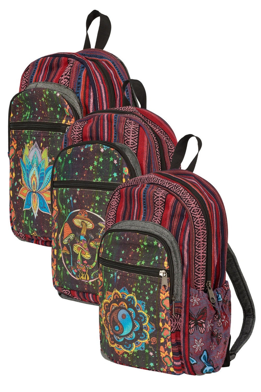 Large BACKPACK Colourful Screen Print Gheri Cotton Backpack Hippie Bag ...