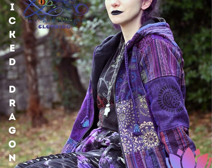 Purple & Lilac Vintage Sari Silk Pixie / Fairy Pagan Reversible Coat ...
