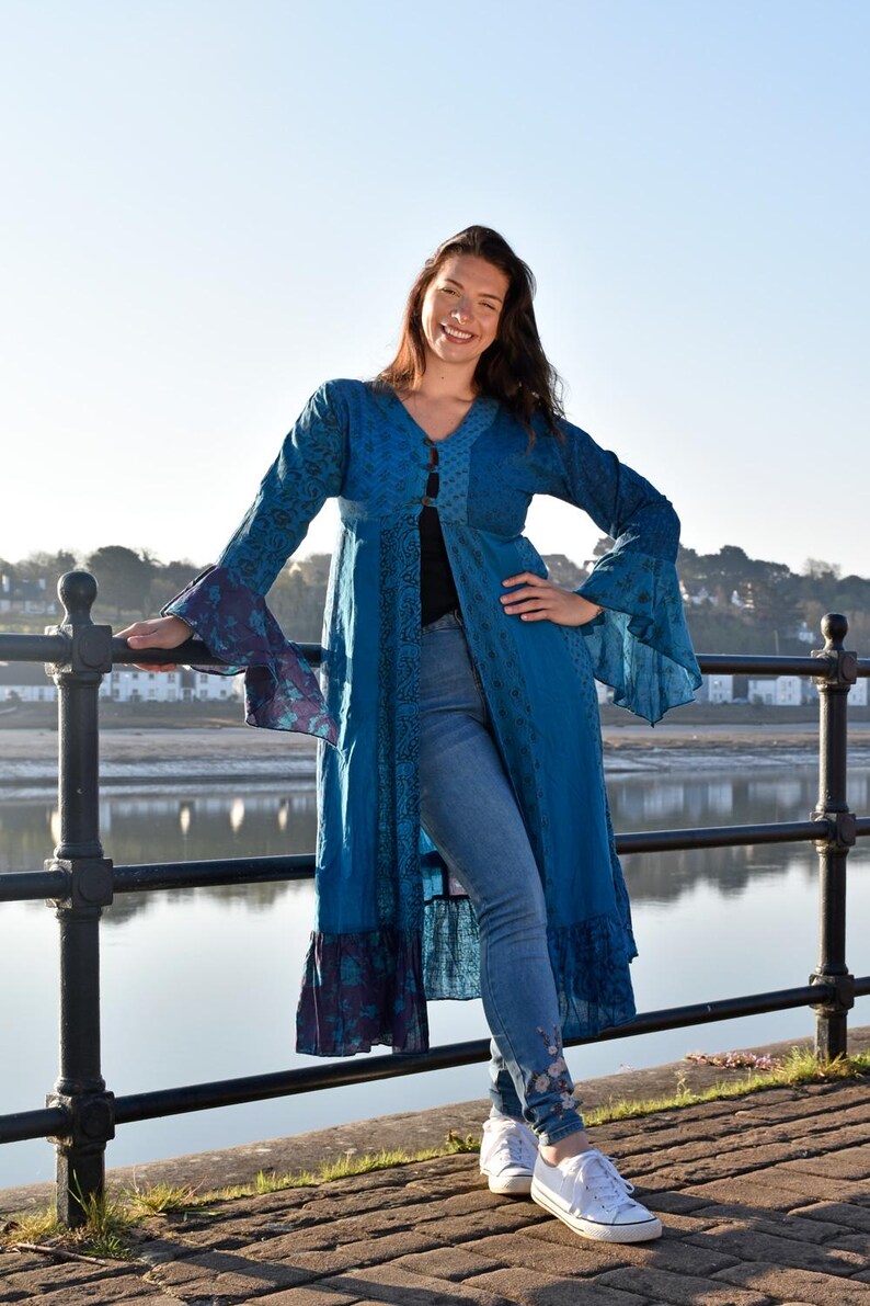 Lucia Blue Patchwork Duster Long Bohemian Handmade Jacket Available ...