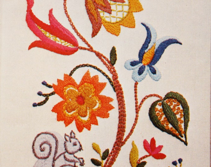 Jacobean Embroidery Kit, Crewel Pattern, Squirrel & Flowers Vintage ...