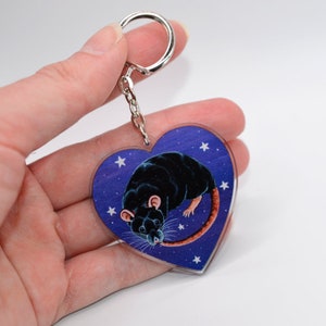 Heart Rat Keyring, Rat Acrylic Charm Keychain, Rat Zipper Pull, Rat Bag ...