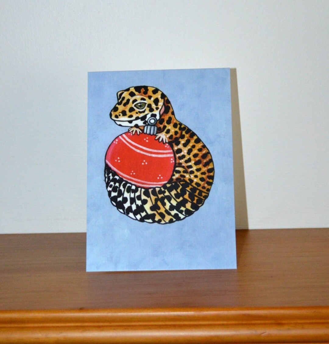 Leopard Gecko Christmas Card, Reptile Art Greetings Card - Etsy