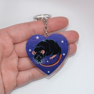 Heart Rat Keyring, Rat Acrylic Charm Keychain, Rat Zipper Pull, Rat Bag ...