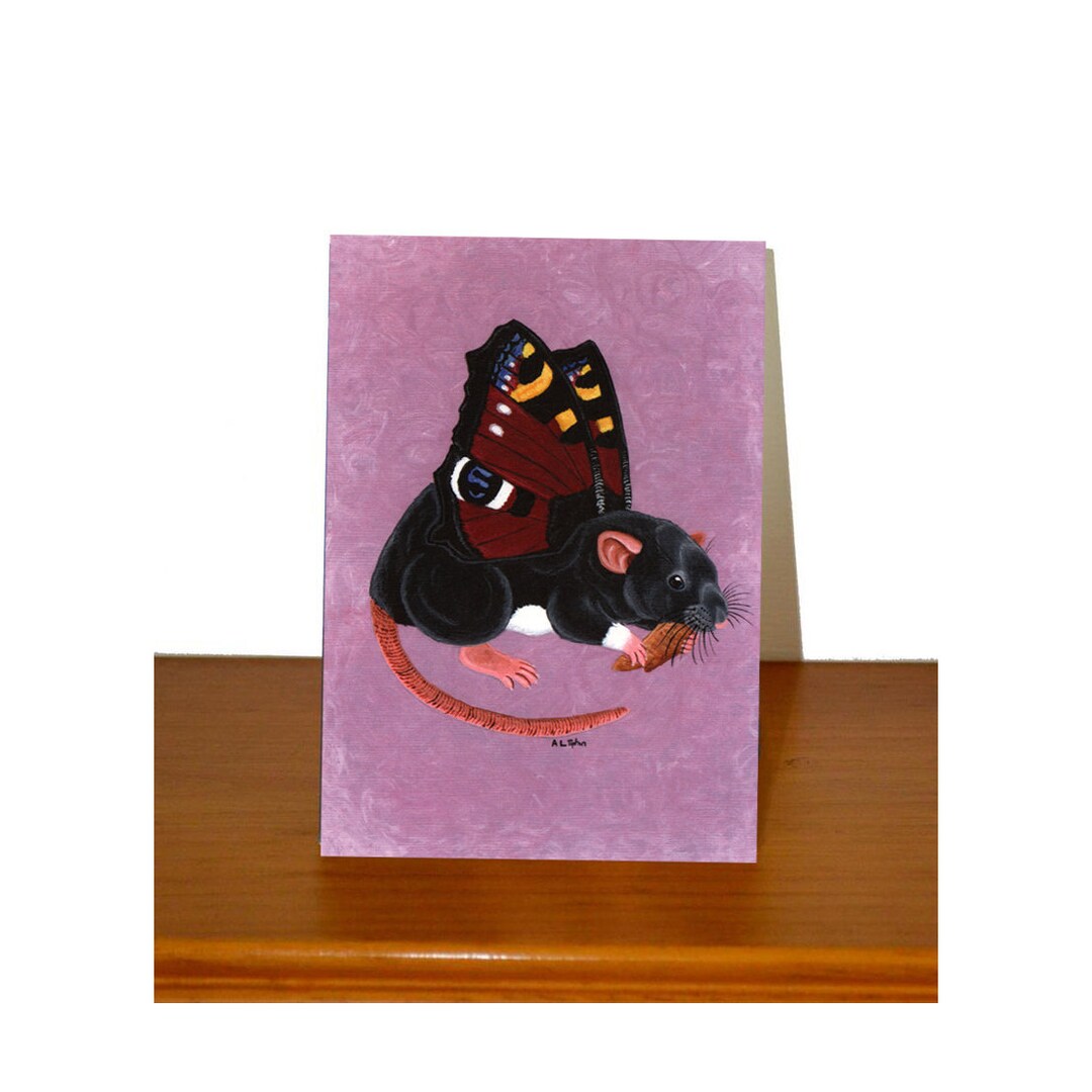 Rat Greetings Card, Berkshire Rat With Peacock Butterfly Wings ...