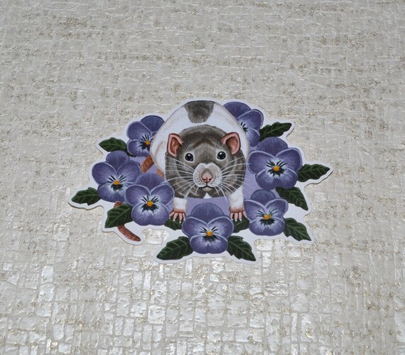 Rat Vinyl Sticker Large Rat Sticker Rat With Flowers Sticker | Etsy