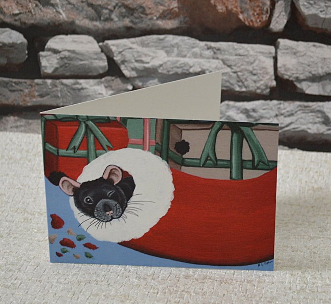 Black Rat Christmas Card - Single Card - Snoozing in a Christmas ...