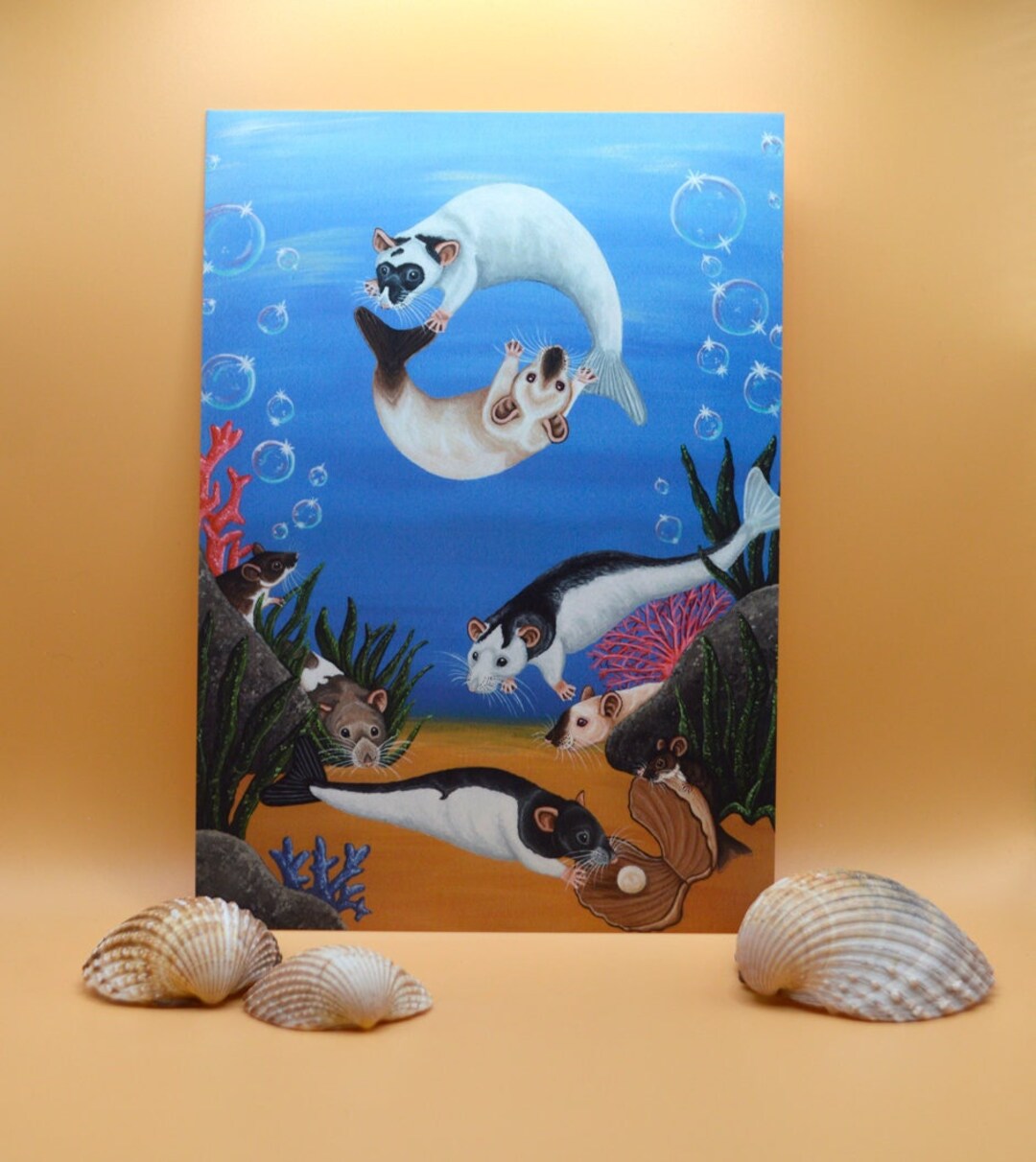 Mermaid Rats Art Print, Mer-rats Painting, Cute Rat Art Print, A5 Size ...