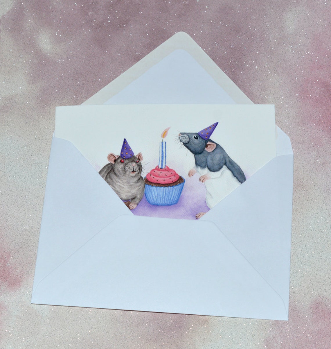 Rat Birthday Card - Two Rats Enjoying a Birthday Cake and Party - Rat ...
