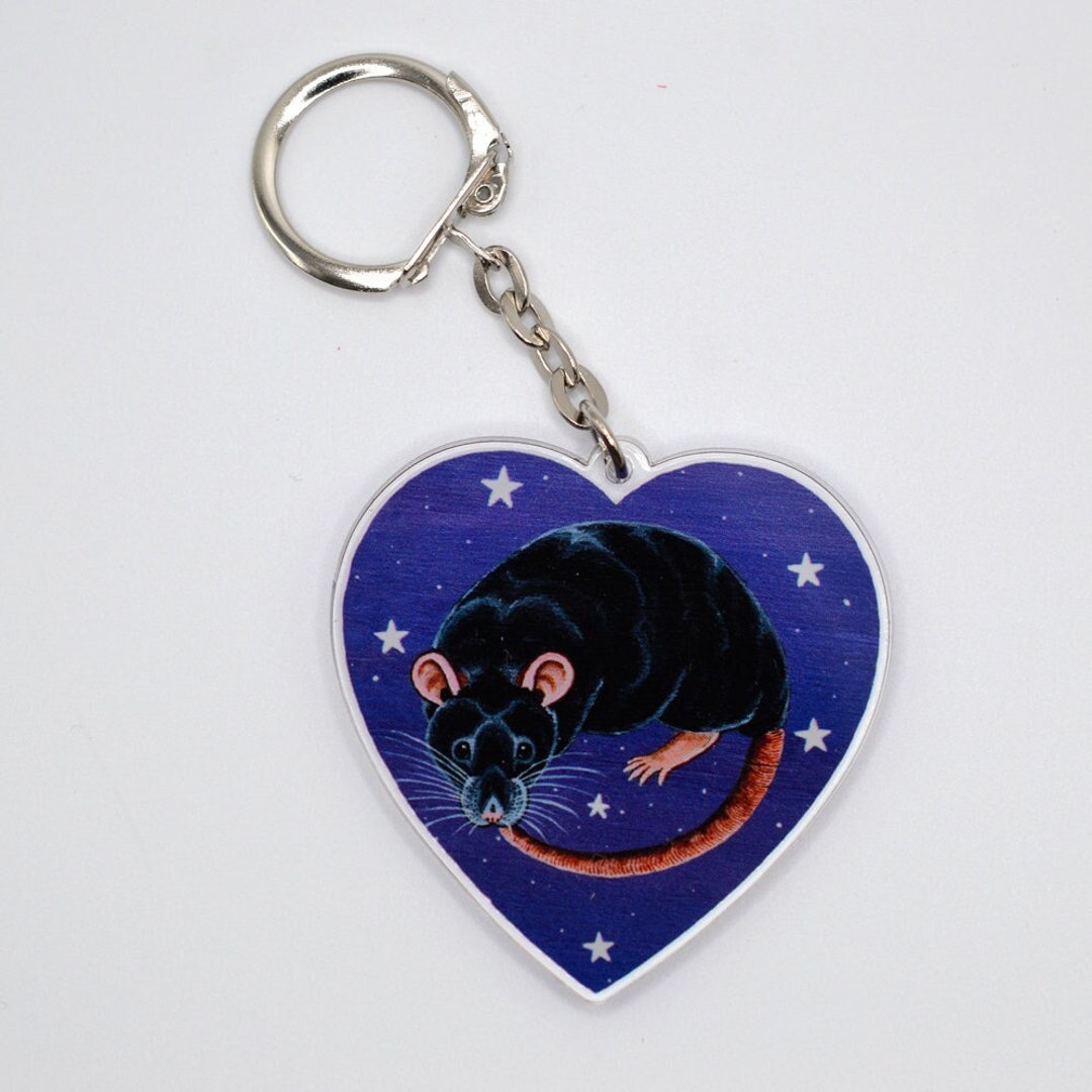 Heart Rat Keyring, Rat Acrylic Charm Keychain, Rat Zipper Pull, Rat Bag ...