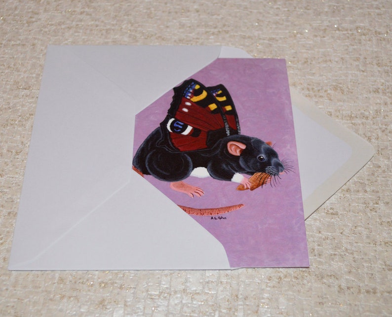 Rat Greetings Card Berkshire Rat with Peacock Butterfly | Etsy