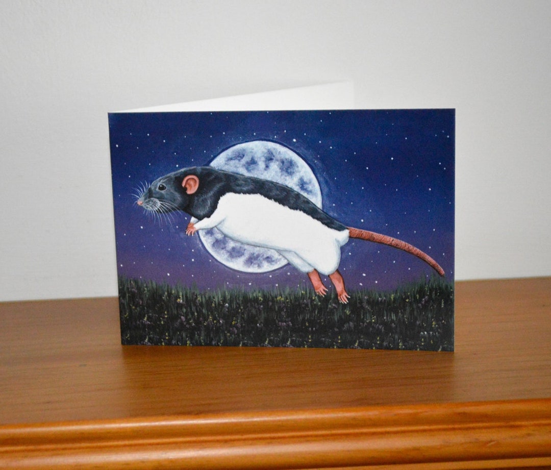 Rat Greetings Card, Rat Memorial Card, Moonlight Rat Art - Etsy