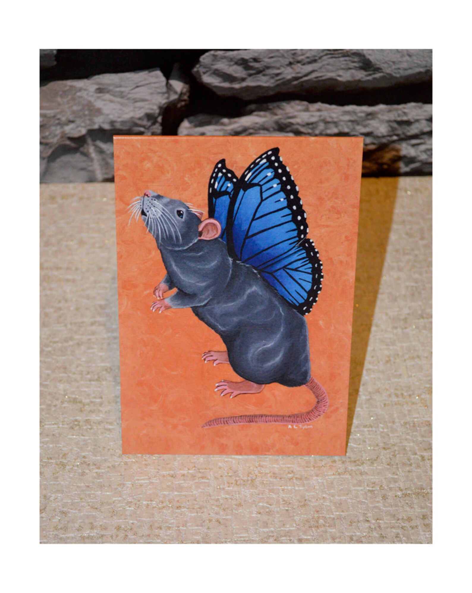 Grey Rat Greetings Card, Ratterfly - Rat With Butterfly Wings, Blue ...