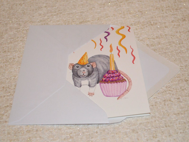 Rat Birthday Card Rat Celebrating With Cupcake Birthday | Etsy