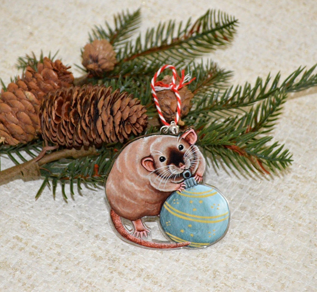 Siamese Rat Christmas Bauble, Rat Acrylic Charm Xmas Decoration, Rat ...