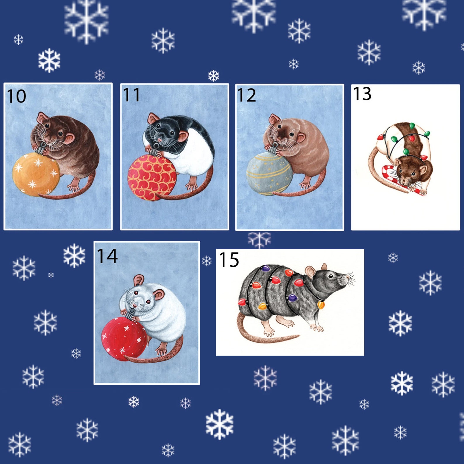 Rat Christmas Card Pack, Pack of Five Cards, Choose Five Designs, Great ...