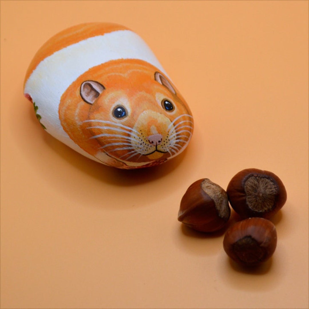 Hamster Painted Stone, Hand Painted Golden and White Hamster Rock - Etsy