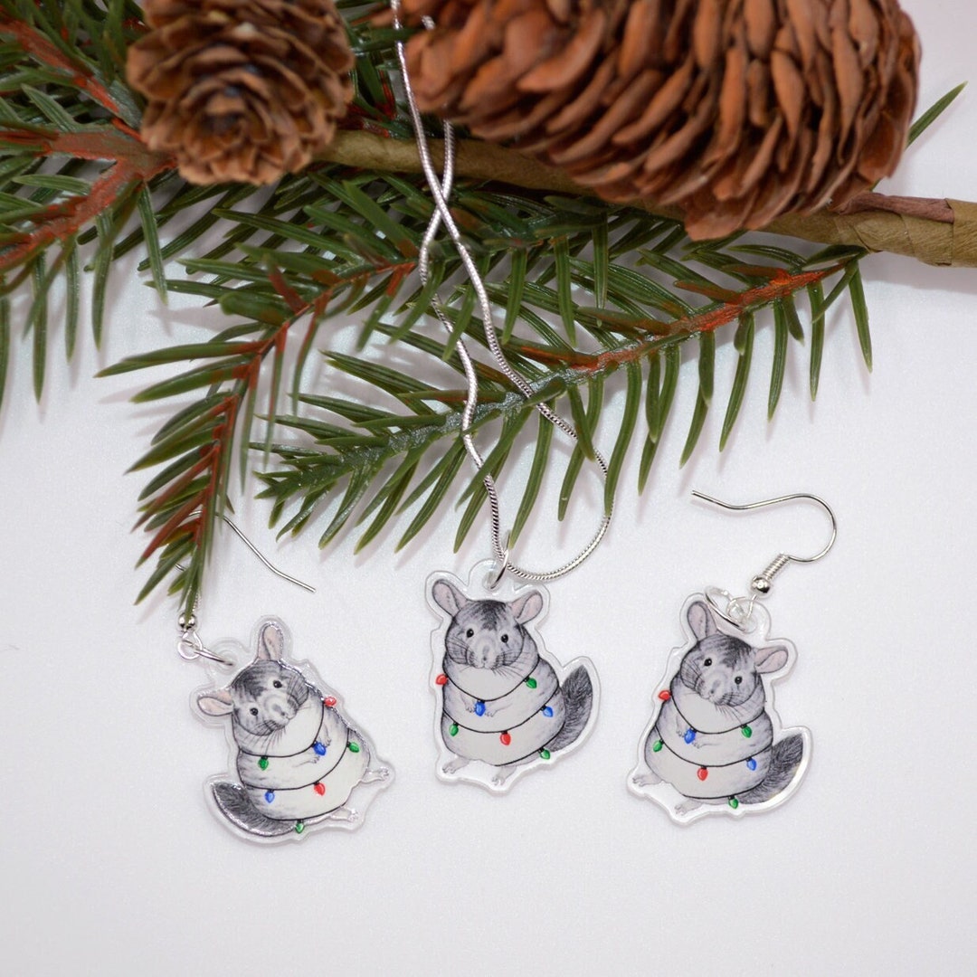 Chinchilla Christmas Jewellery, Chinchillas Earrings, Pendant Necklace ...