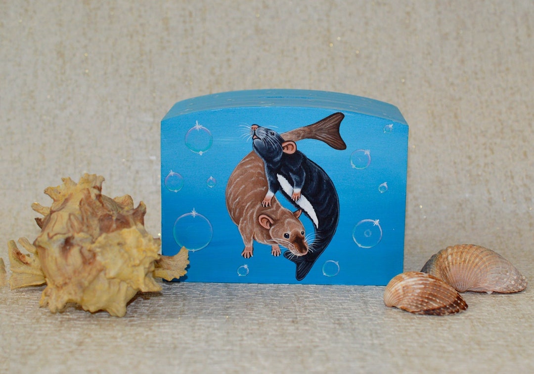 Rat Money Box, Mermaid Rat Fantasy Design, Hand Painted Wooden Money ...
