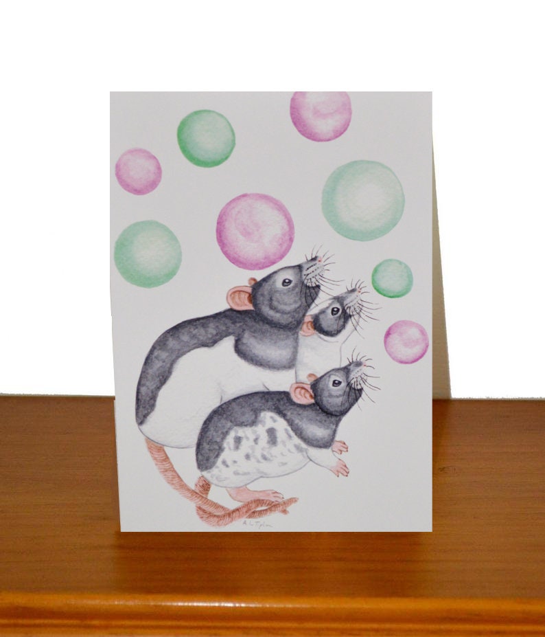 Rat Family Greetings Card Pet Rats Watching Bubbles Great | Etsy
