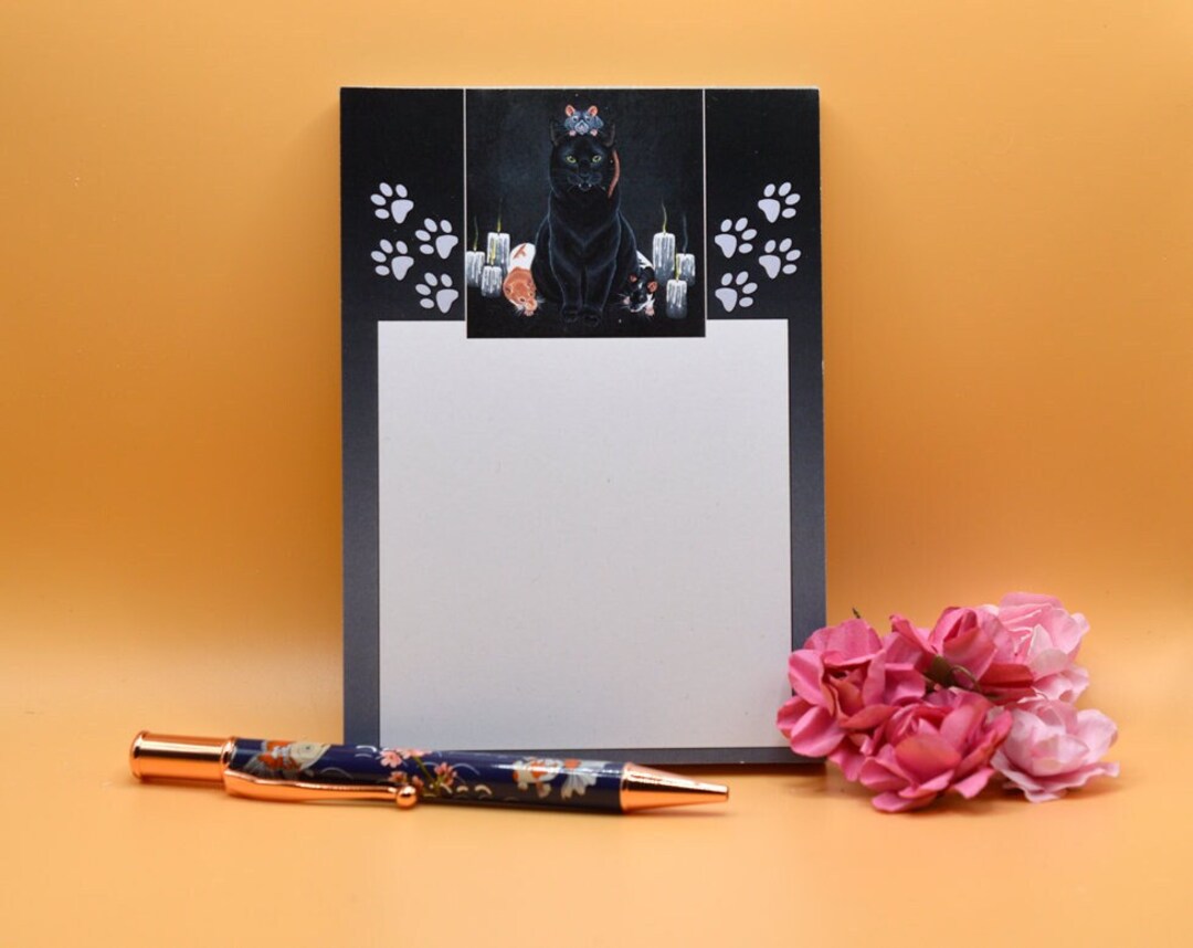 Cat and Rats Notepad, Black Cat and Fancy Rats Notepaper, Gift for Rat ...