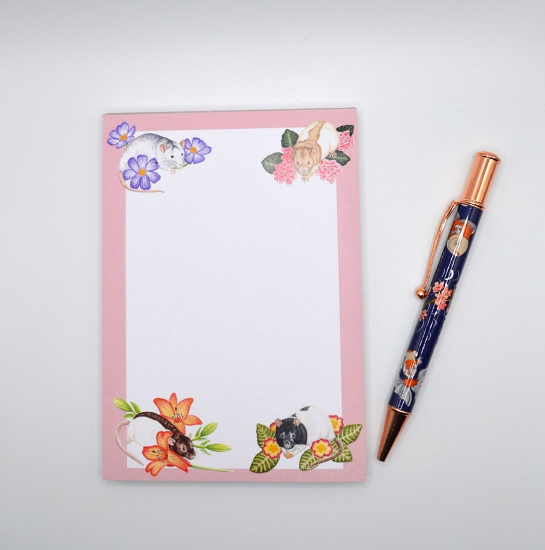Floral Rat Notepad, Rat Designed Note Paper, A6 Size Notebook - Etsy