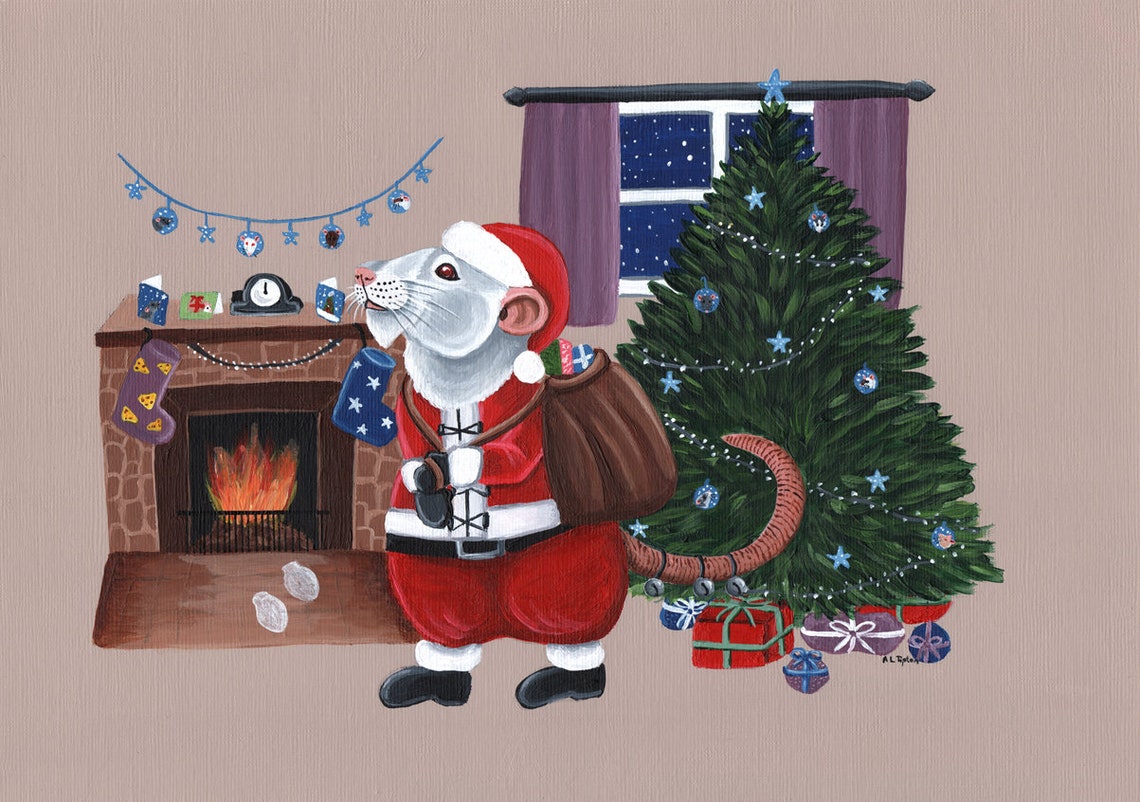 Santa Rat Greetings Card, Father Christmas, Christmas Greetings Card ...