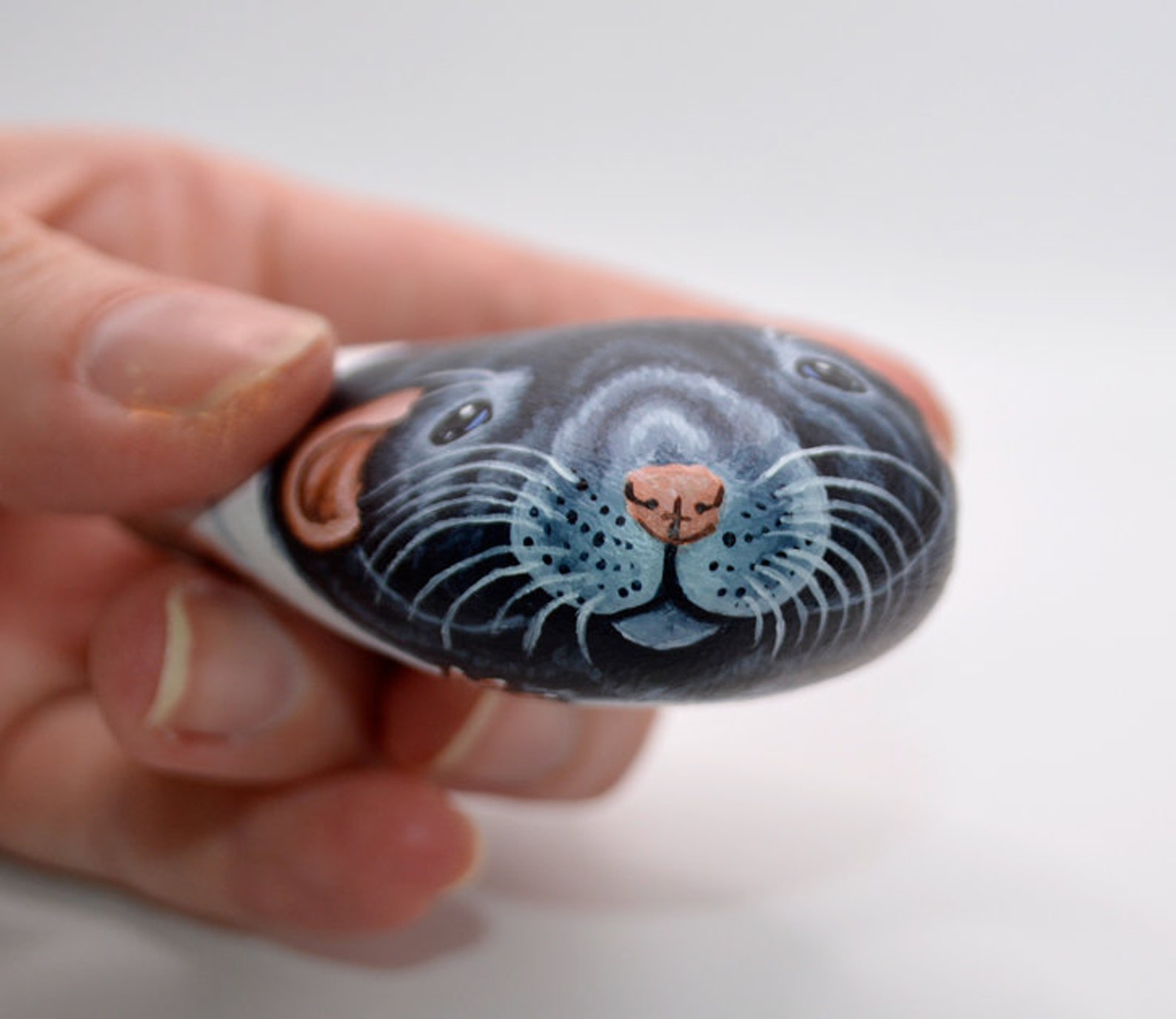 Black Hooded Rat Rock, Hand Painted Stone Art, OOAK Rat Painting, Great ...