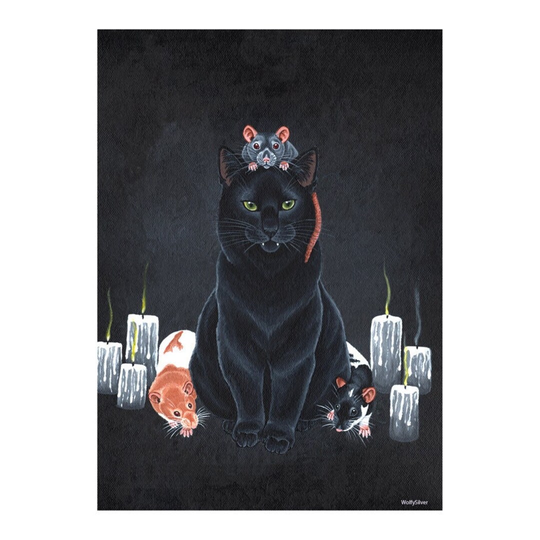 Black Cat and Rats Print, A5 Rat Wall Art, Gothic Rat Artwork Print - Etsy