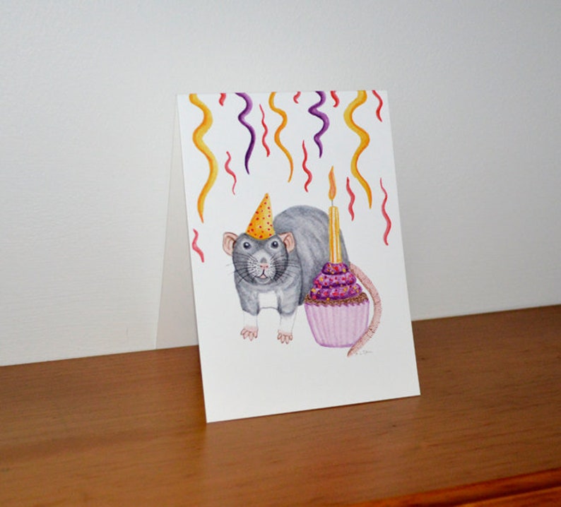 Rat Birthday Card Rat Celebrating With Cupcake Birthday | Etsy