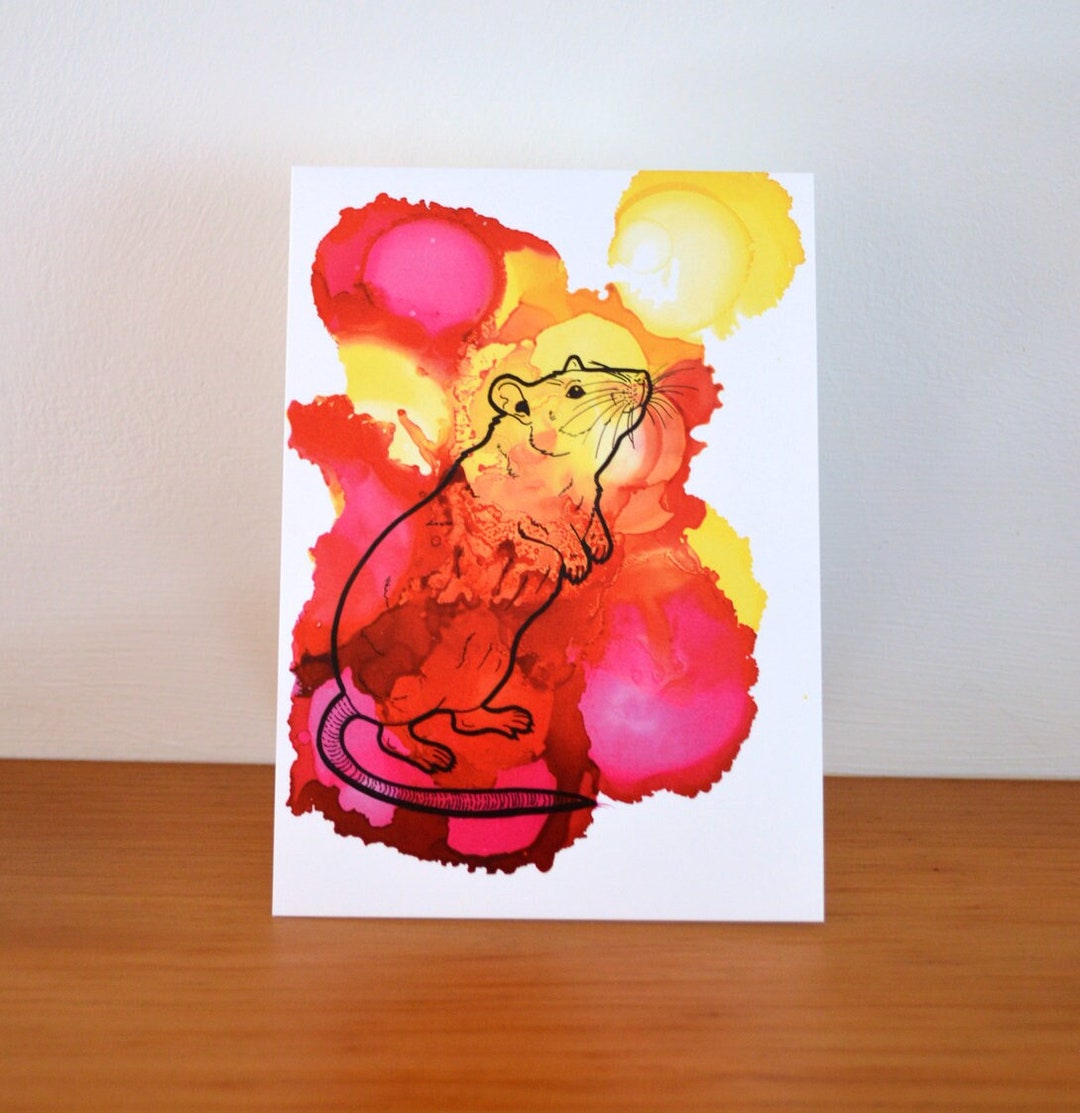 Rat Greetings Card, Stylised Rat Card, Rat Ink Design Card, Great for ...