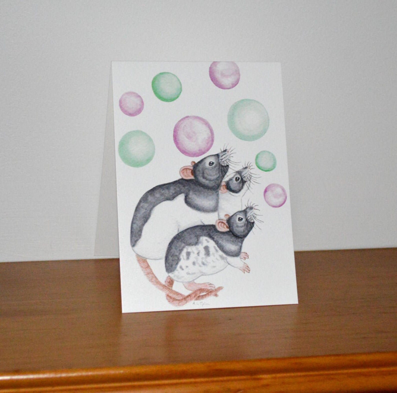 Rat Family Greetings Card, Pet Rats Watching Bubbles, Great for ...