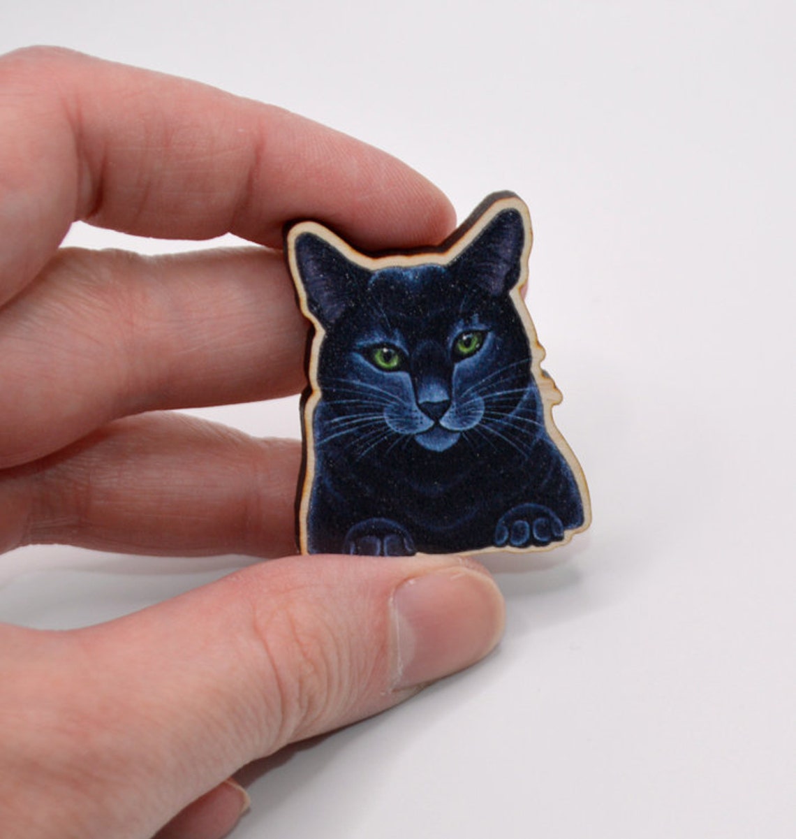 Black Cat Wooden Pin Badge, Cat Badge - Etsy