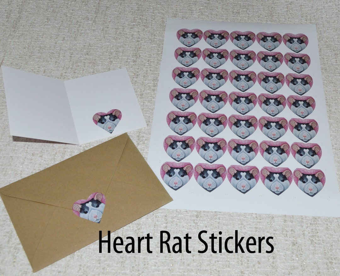 Heart Rat Stickers - Roan / Husky Variety of Rat 35 Stickers on an A4 ...