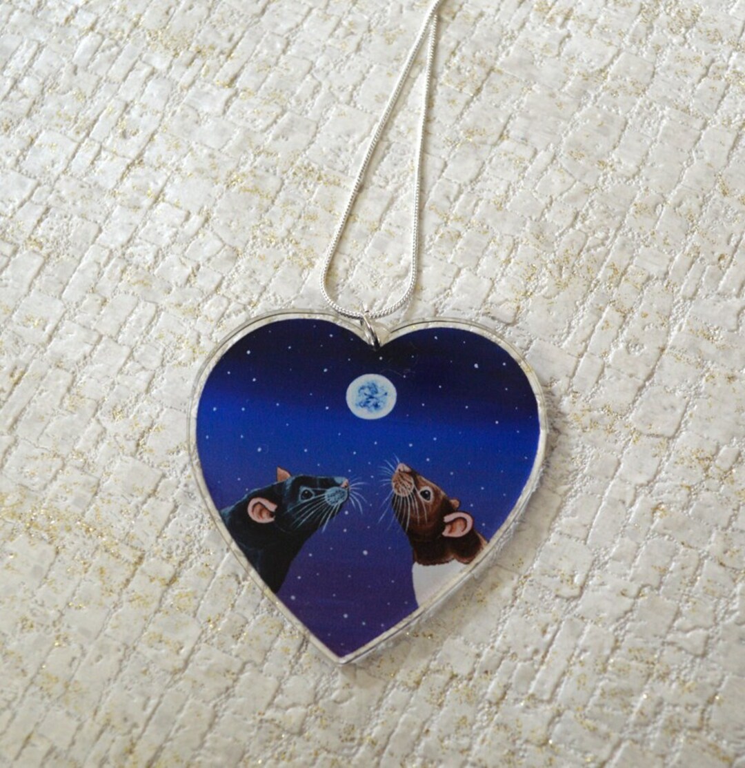 Heart Rat Pendant, Pet Rats Necklace, Heart Shaped Charm, Moonlight ...