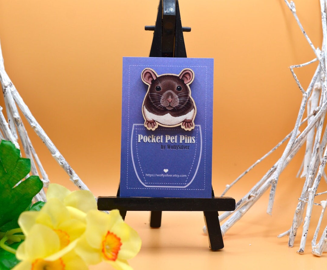 Pocket Pet Pins, Agouti Hooded Rat Pin Badge, Wooden Rat Pin, Wearable ...