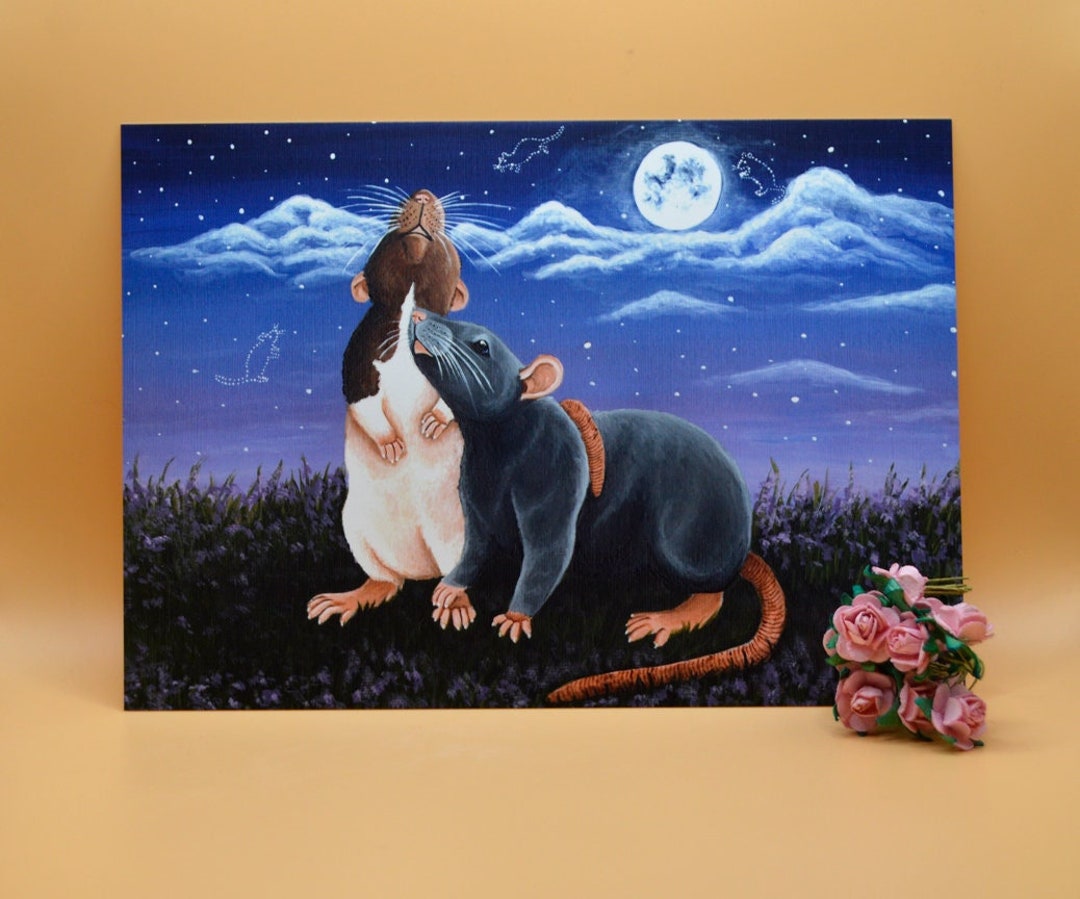 Rat Friends Art Print, A5 Cute Rats Art, Rat Room Decoration, Unframed ...