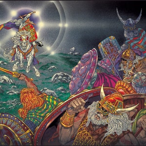 Celtic Irish Fantasy Art 'lugh Attacks the Fomor Army' Print. Ireland ...