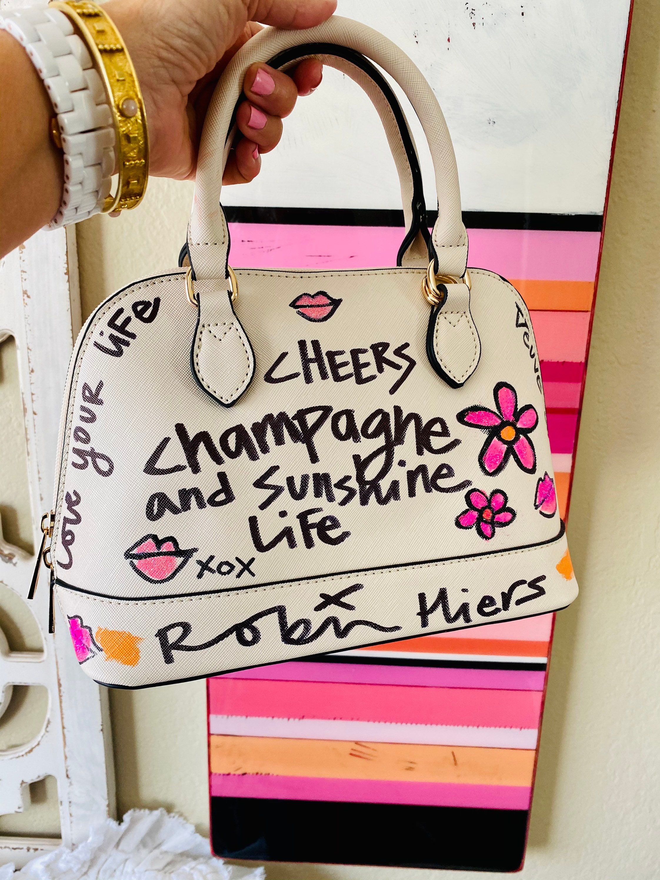 Women’s Bestseller Handpainted Vegan Satchel Style Handbag Colorful and ...