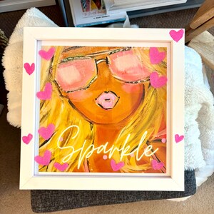 Pink Hearts Glitter Sparkle This is a White Framed Print Measuring 12 ...