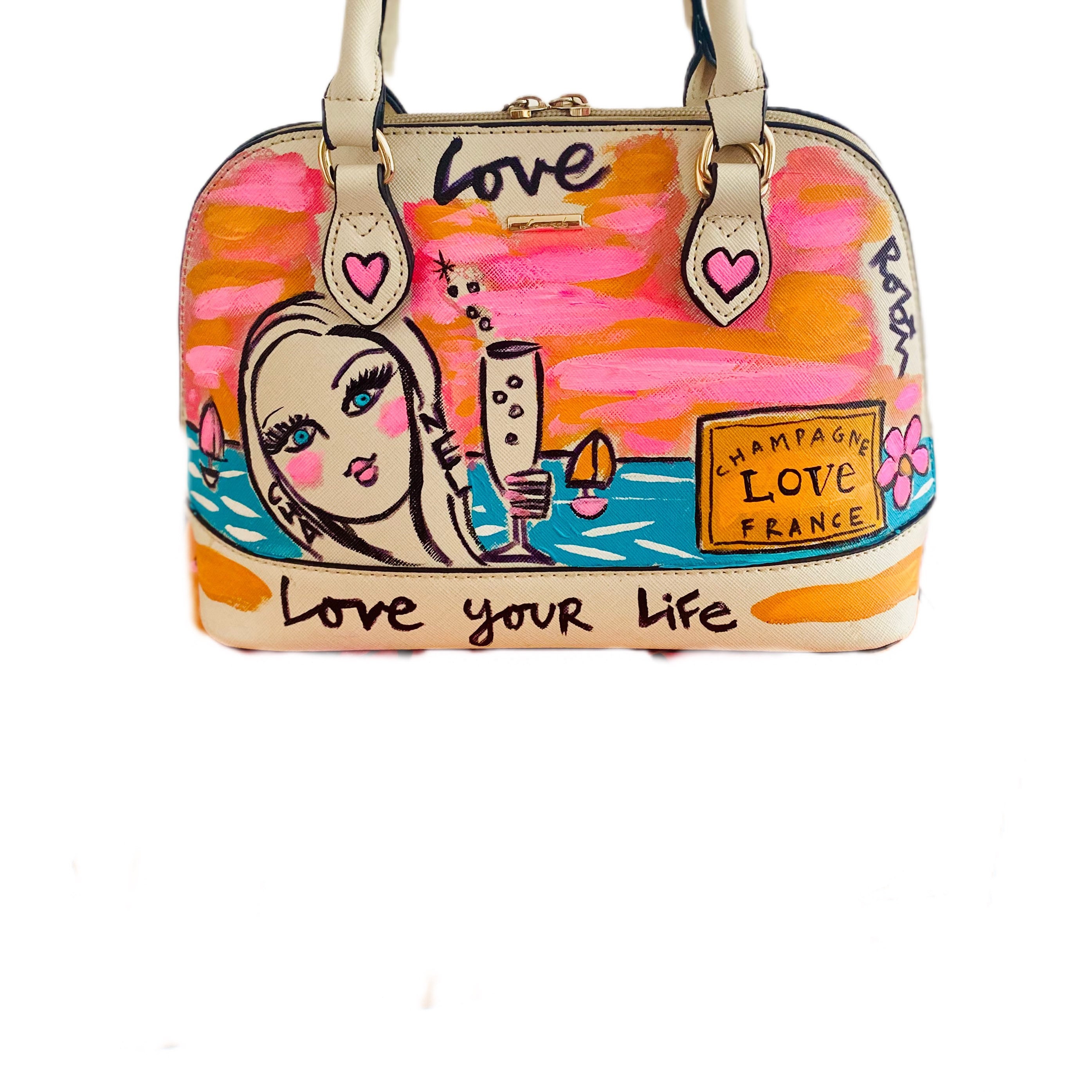 Women’s Bestseller Handpainted Vegan Satchel Style Handbag Colorful and ...