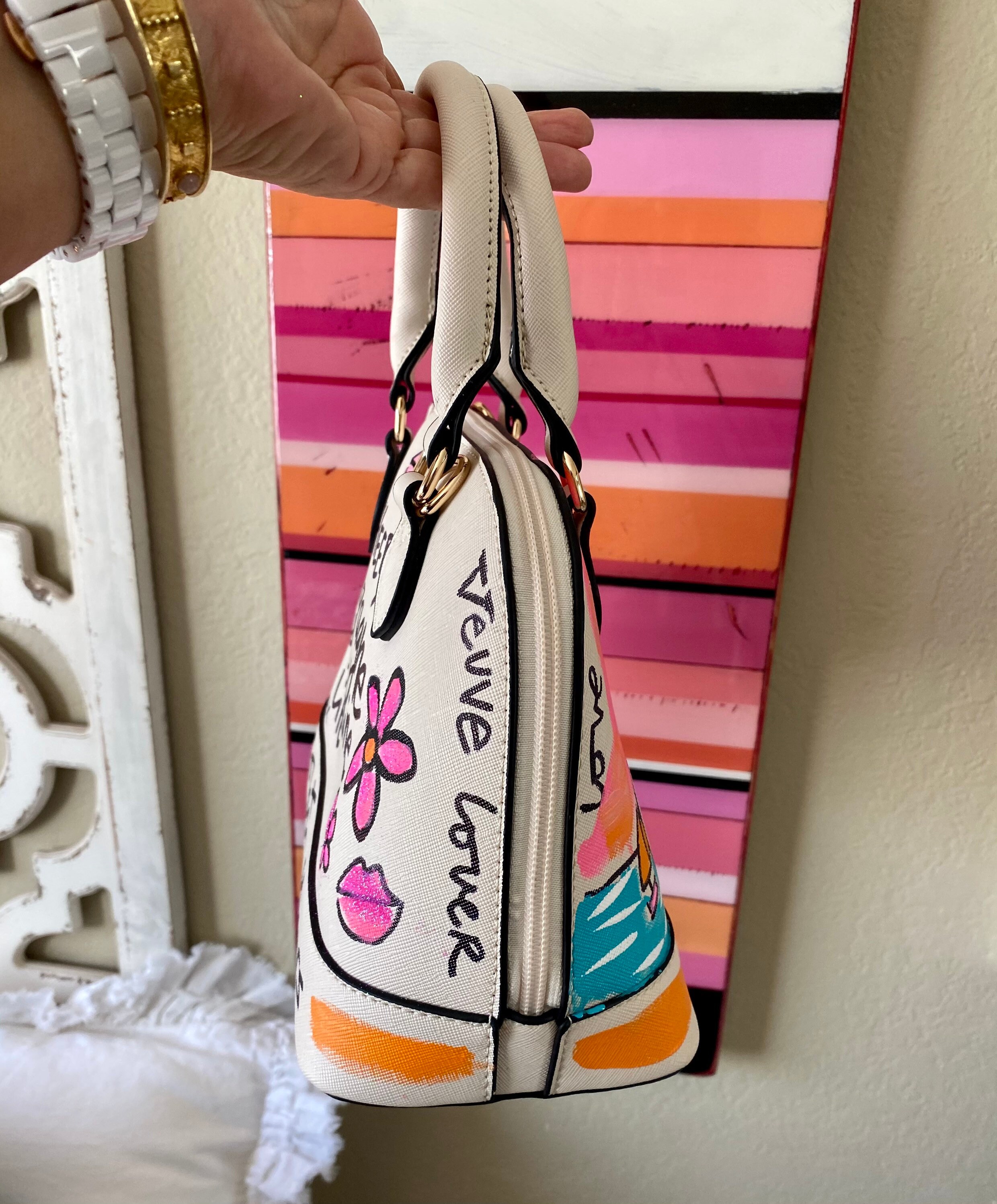 Women’s Bestseller Handpainted Vegan Satchel Style Handbag Colorful and ...