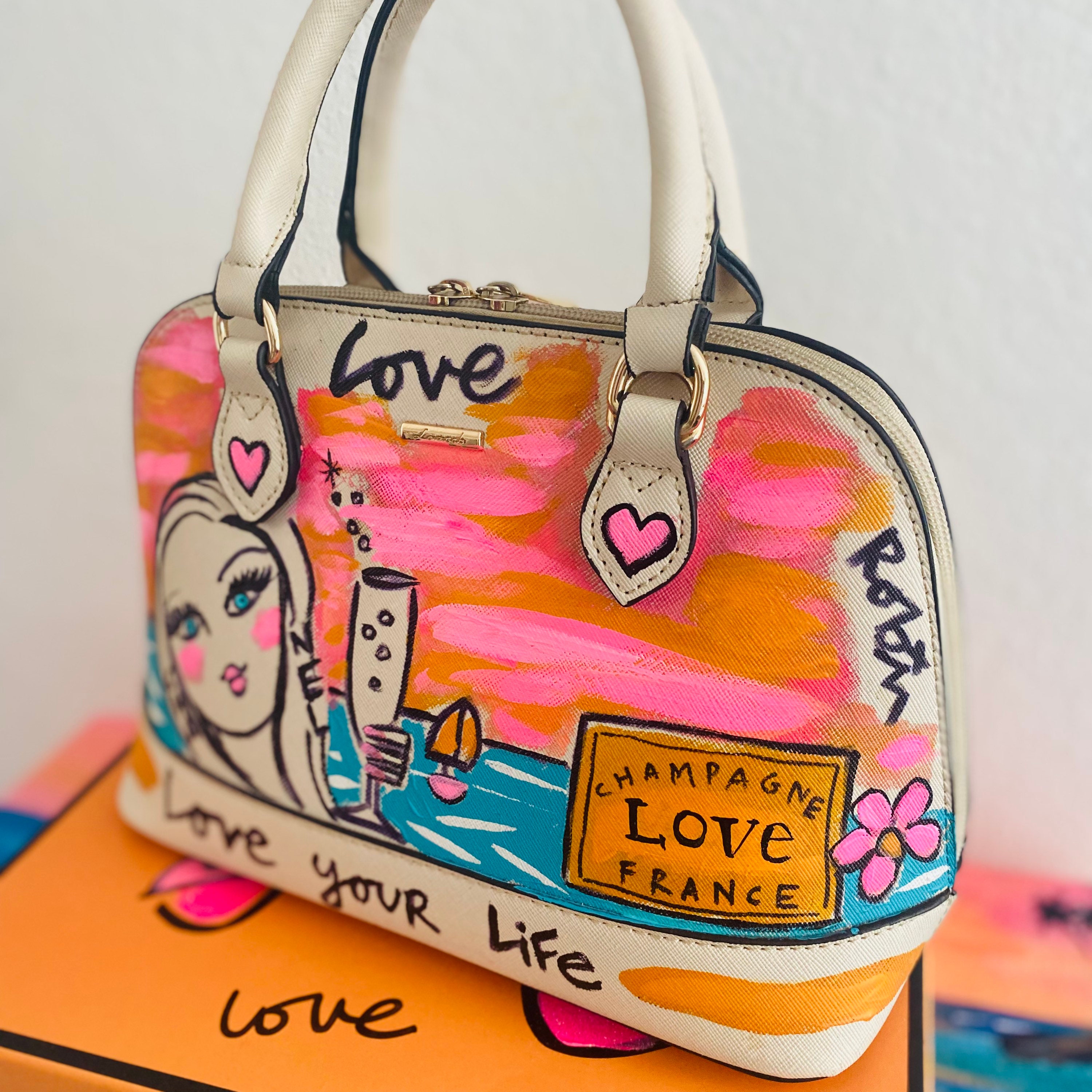 Women’s Bestseller Handpainted Vegan Satchel Style Handbag Colorful and ...
