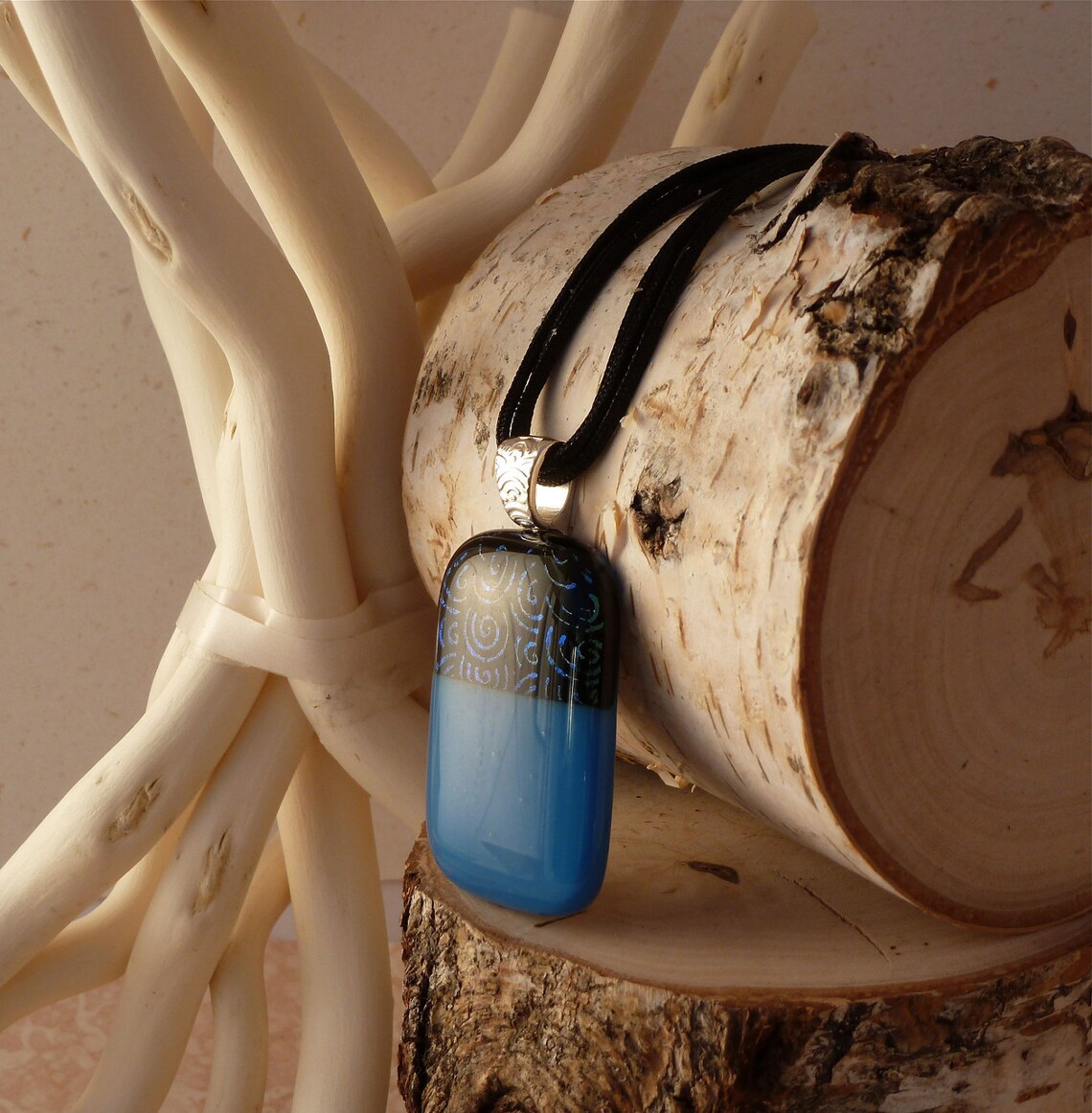 Blue Scrolls Fused Glass Pendant - Etsy